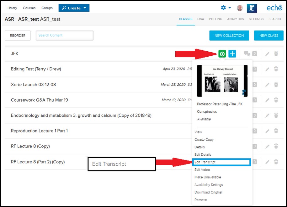 How to Access and Use of the Transcript Editor