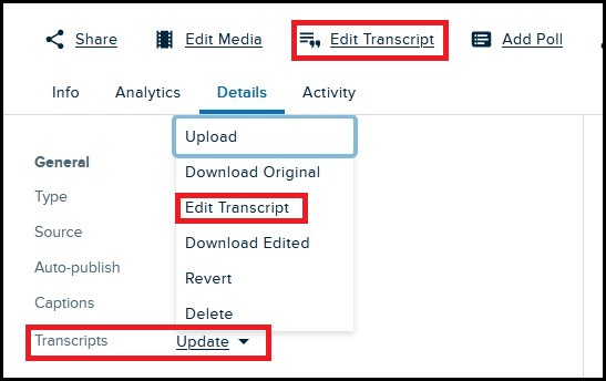 Applying closed captions from the transcript